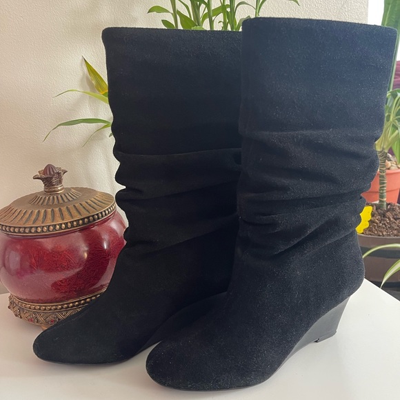 Alex Marie | Shoes | Alex Marie Wedges Boots In Suede Black | Poshmark